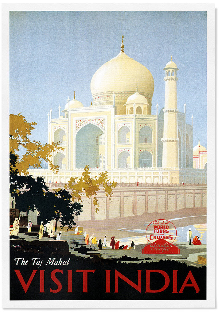 Retro Travel Poster of India Showing the Taj Mahal – Posterist